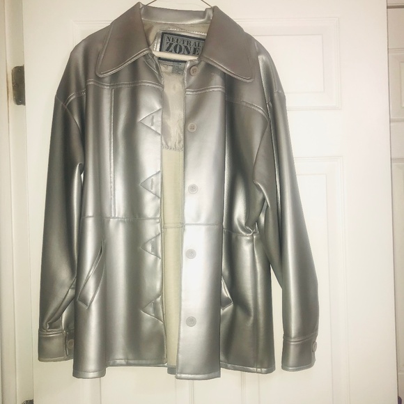 Jackets & Coats | Y2klate 9s Silvermetallic Neutral Zone Pvc Jacketcoat ...